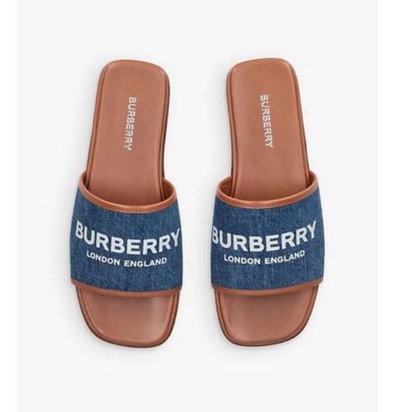 Burberry | Shoes | Burberrywilma Sandal Denim Brown Block Heel Sz 375 7 ...